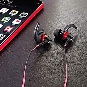 [Upgrade] inOpera Audio A1 Headphones Wired Earbuds in-Ear Noise Isolating Heavy Deep Bass Earphones with Microphone and Volume Control for Workout Sports Jogging Gym (Red/Black)