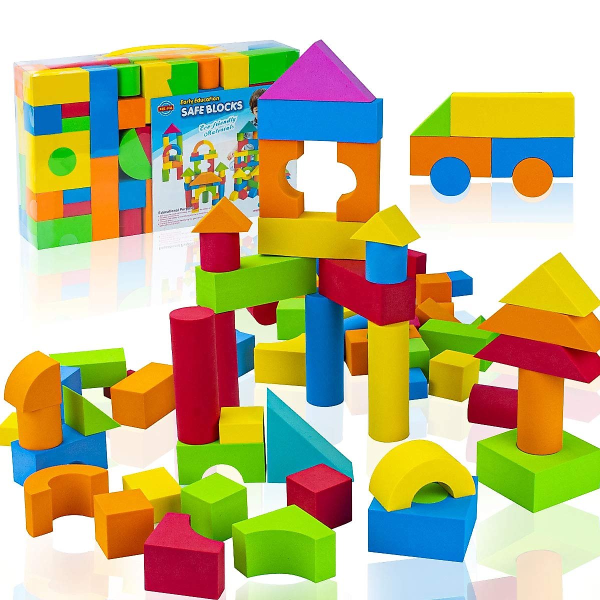 UNIH Foam Building Blocks for Toddlers 1-3, Soft Stacking Toys for 1 2 3 4 Year Old Boys Girls, Kids Stackable Block Set (94 pcs)