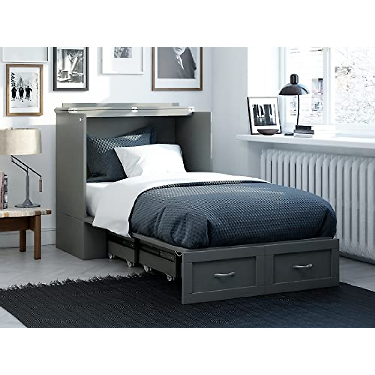AFI Hamilton Murphy Bed Chest with Charging Station, Twin XL, Grey