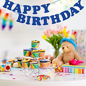 Navy Blue Happy Birthday Banner Sign Happy Birthday Bunting Banner Flag Garland for Kids Boys Baby Birthday Party Decorations Supplies