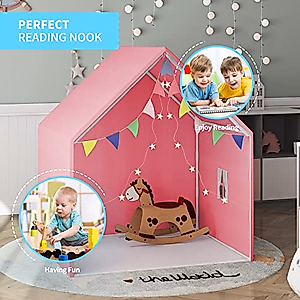 cuoote Kids Tent, Indoor & Outdoor Toddler Tent,Kids Play Tent, Large Kids Playhouse, Natural Canvas Washable Foldable Kids Play Tent for Toddler Girls Boys,Pink