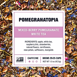 Tiesta Tea - Pomegranatopia | Mixed-Berry Pomegranate White Tea | Premuim Loose Leaf Tea Blend | Low Caffeinated Tea | Make Hot or Iced Tea & Brews Up to 25 Cups - 1.5 Ounce Resealable Pouch