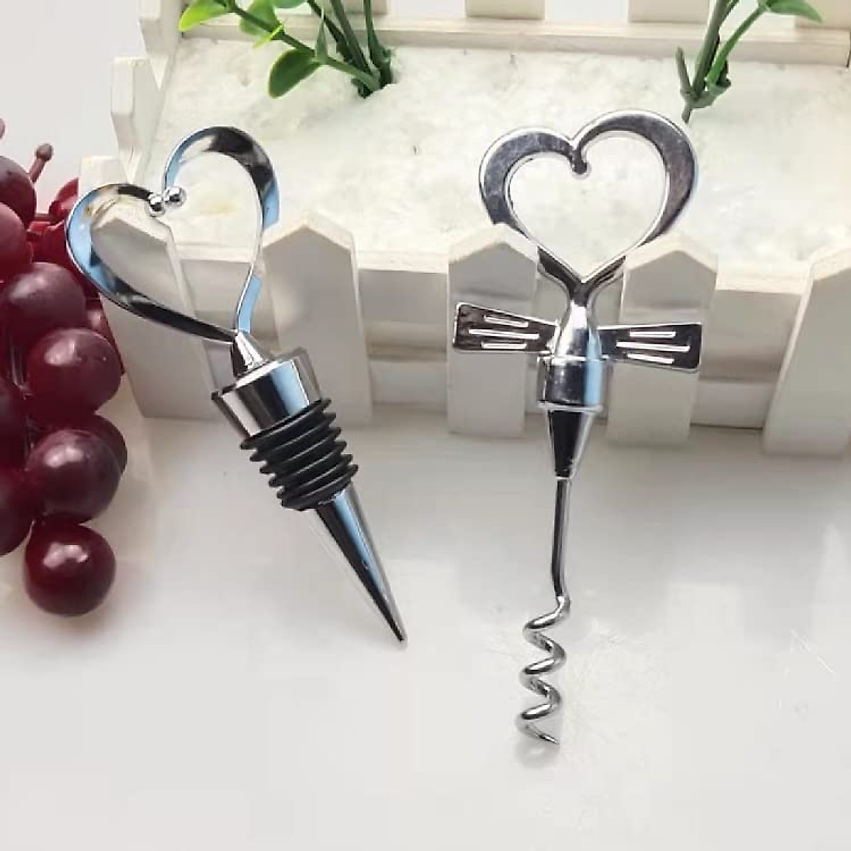 2 Pack Heart Wine Bottle Stopper, BetterJonny Stainless Steel Wine Bottle Stopper and Bottle-opener with Gift Box Packing Handheld Wine Bottle Cork Remover Accessory Tool for Holiday Wedding Party