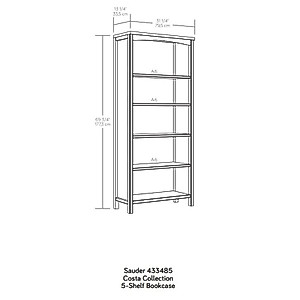 Sauder Costa Engineered Wood 5-Shelf Bookcase in Washed Walnut