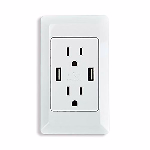Dual USB Wall Outlet, White 2 Electrical AC Outlets Power Outlet Panel Plate Dock Station Socket, Pack of 1