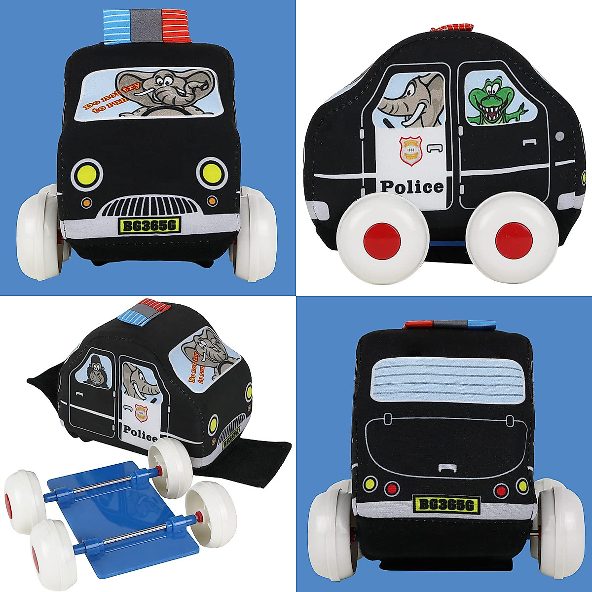 Click N' Play Plush Cars - Set of 4 Soft Cars - Durable Stuffed Ambulance, Taxi, Police Car, Ice Cream Truck Toys - Sensory Baby Car Toy Set - Sensory Push Cars for Toddlers, Kids