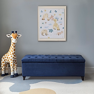 Madison Park Entryway Accent Bench for Living Room Flip Top Storage Chest, Shandra Tufted Top Upholstered Storage Bench End of Bed for Bedroom Furniture, Indoor Seating, 49"Wide, Navy