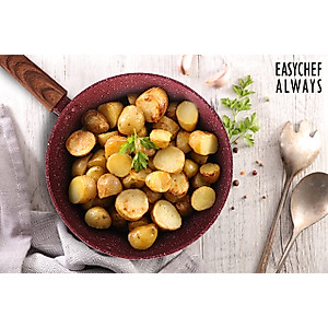 Easy chef always, Nonstick Frying Pan Skillet, 10inch, Non Stick Granite Red Coating, Egg Pan Fry Pan Omelet Pan Healthy Stone Cookware Chef’s Pan, PFOA Free, Induction Compatible