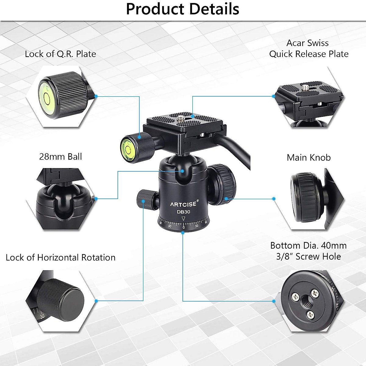 Ball Head with Handle All Metal CNC Panoramic Tripod Ball Head Camera Mount Ball Head with Two Quick Release Plates for Tripod, DSLR, Camcorder, Telescope，Max Load 22lbs/10kg（Black）