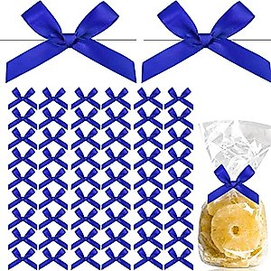 200 Pcs Twist Tie Bows Satin Ribbon 2.6'' DIY Bows for Treat Bags Mini Bows for Crafts Gift Wrapping Bows for Candy Bags, Christmas, Wedding, Party Present Decoration (Royal Blue)