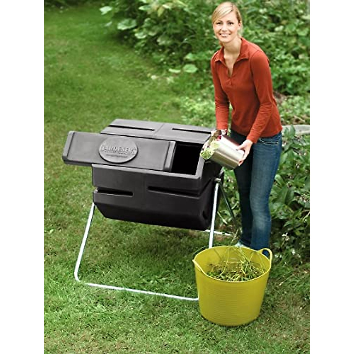 Gardeners Supply Company Compost Tumbler | Heavy Duty Outdoor Compost Bin Tumbler with Easy to Fill Sliding Door | High Volume Tumbling Composter & Organic Waste Mixer | 43-Gallons Capacity