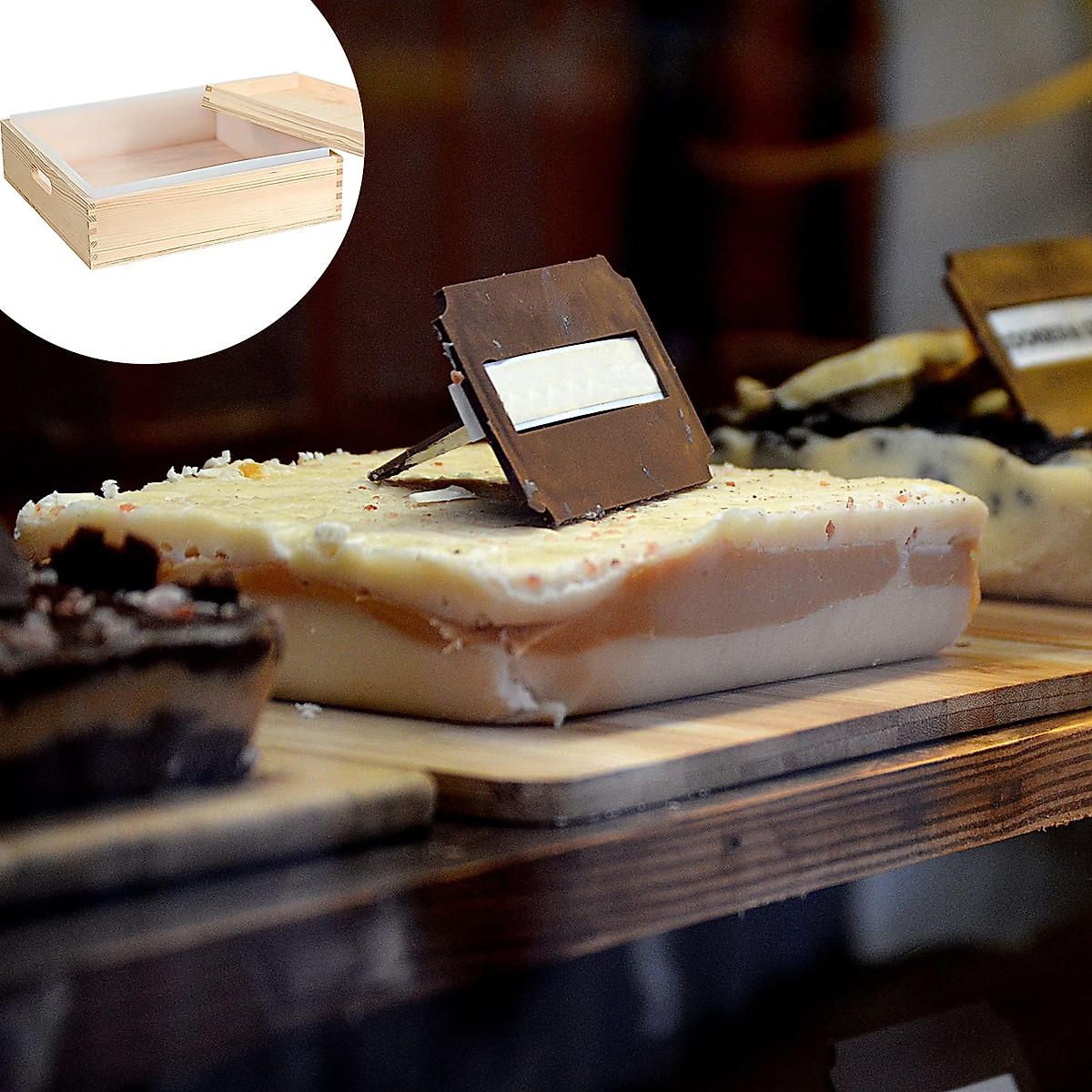 Large Soap Molds, 8L/282oz Rectangle Silicone Liner for 18 Bar Mold with Wooden Box and Lid,DIY Handmade Soap Making Tools