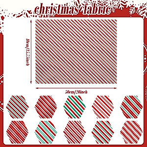 10 Pieces Christmas Fabric Bundles Sewing Quilting Fabric Xmas Red and Green Candy Cane Printing Fabric Squares Craft Fabric for Patchwork Sewing DIY Craft Christmas Party Supplies (20 x 15.75 Inches)