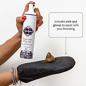 Fake Bake Flawless Self Tanning Mousse Streak-Free, Long-Lasting Natural Glow For All Skin Tones Women & Men - Sunless Tanner Includes Mitt For Easy Application, Black Coconut Scent - 6.7 oz