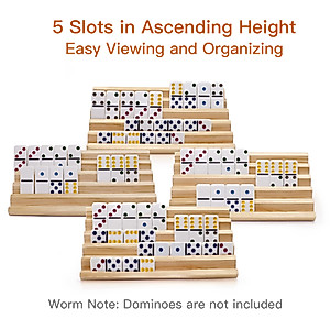 plusvivo Domino Racks with Stand Set of 4, Mexican Train Dominoes Set Trays Wooden Domino Holders for Mexican Train and Other Domino Games for Kids & Adults - Hobbies, Indoor Activities & Family Fun