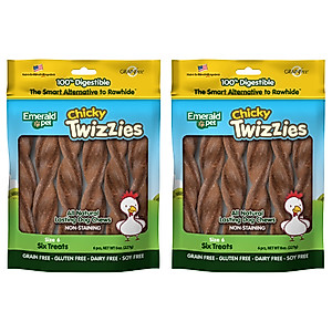 Emerald Pet Twizzies Dog Chews No Rawhide — Healthy and Tasty Rawhide Free Dog Chew Sticks — 100% Digestible, High Protein, Grain Free Dog Treats — Made in USA — Chicky, 6" Stick (6 Count/2 Pack)