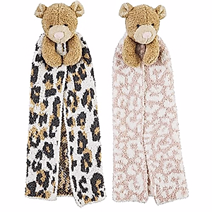 Mud Pie Children's Leopard Bear Lovey Blanket, Pink 21" x 16"
