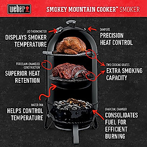 Weber 18-inch Smokey Mountain Cooker, Charcoal Smoker,Black