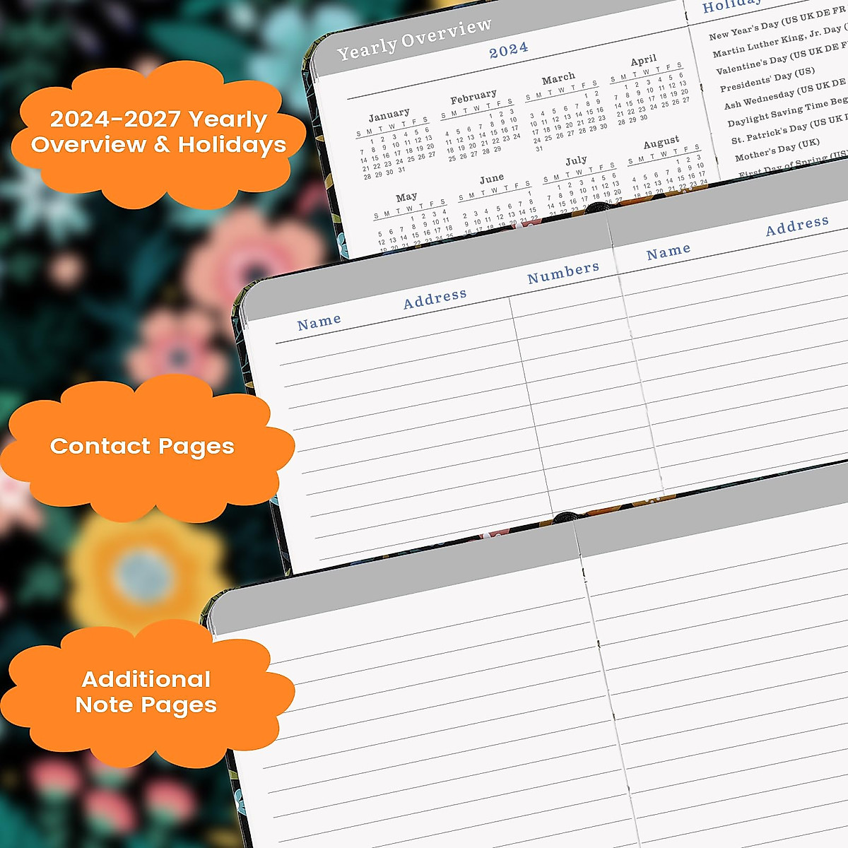 2024-2027 Pocket Planner/Calendar - Monthly Pocket Planner/Calendar with Pen Hold, Jul. 2024 - Jun. 2027, Inner Pocket and 63 Notes Pages, 6.6" x 3.7"