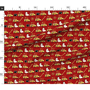 Spoonflower Fabric - School Bus Red Back to School Yellow Bear Transportation Printed on Petal Signature Cotton Fabric Fat Quarter - Sewing Quilting Apparel Crafts Decor
