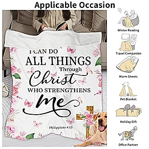 Christian Gifts for Women, Super Soft Bible Verse Blanket with Inspirational Thoughts and Prayers, Religious Scripture Throw Blankets Cozy Healing Flannel Blanket for Woman Mom Pastor Gift, 50x60 Inch