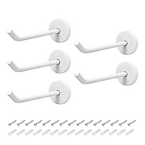 uxcell 5Pcs Wall Mounted Hook Robe Hooks Single Towel Hanger with Screws, Stainless Steel, (3.74Inch, White)