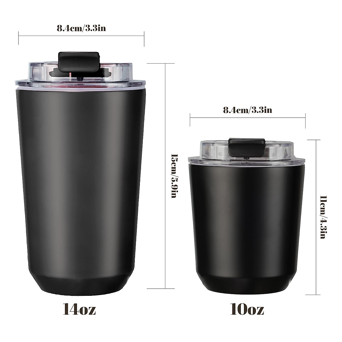 Puraville 2 Pack Insulated Tumblers with Lid, 14 oz Travel Coffee Mug Stainless Steel Vacuum Cup, Leak Proof Double Walled Coffee Tumbler for Iced and Hot Drinks, Black and Cream