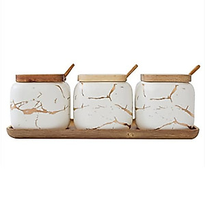 Ceramic Spice Container with Bamboo Lid - Porcelain White