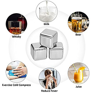 EooCoo Whiskey Stones Set, 4 Golden and 4 Silver Stainless Steel Chilling Ice Cubes Reusable for Whiskey Wine Beverage, Gift for Wedding Father's Day Anniversary Birthday Party Holiday