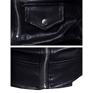 Lavnis Men's PU Leather Jacket Causal Belted Faux Leather Motorcycle Jacket Zipper Biker Coat Style 2 Black 2XL