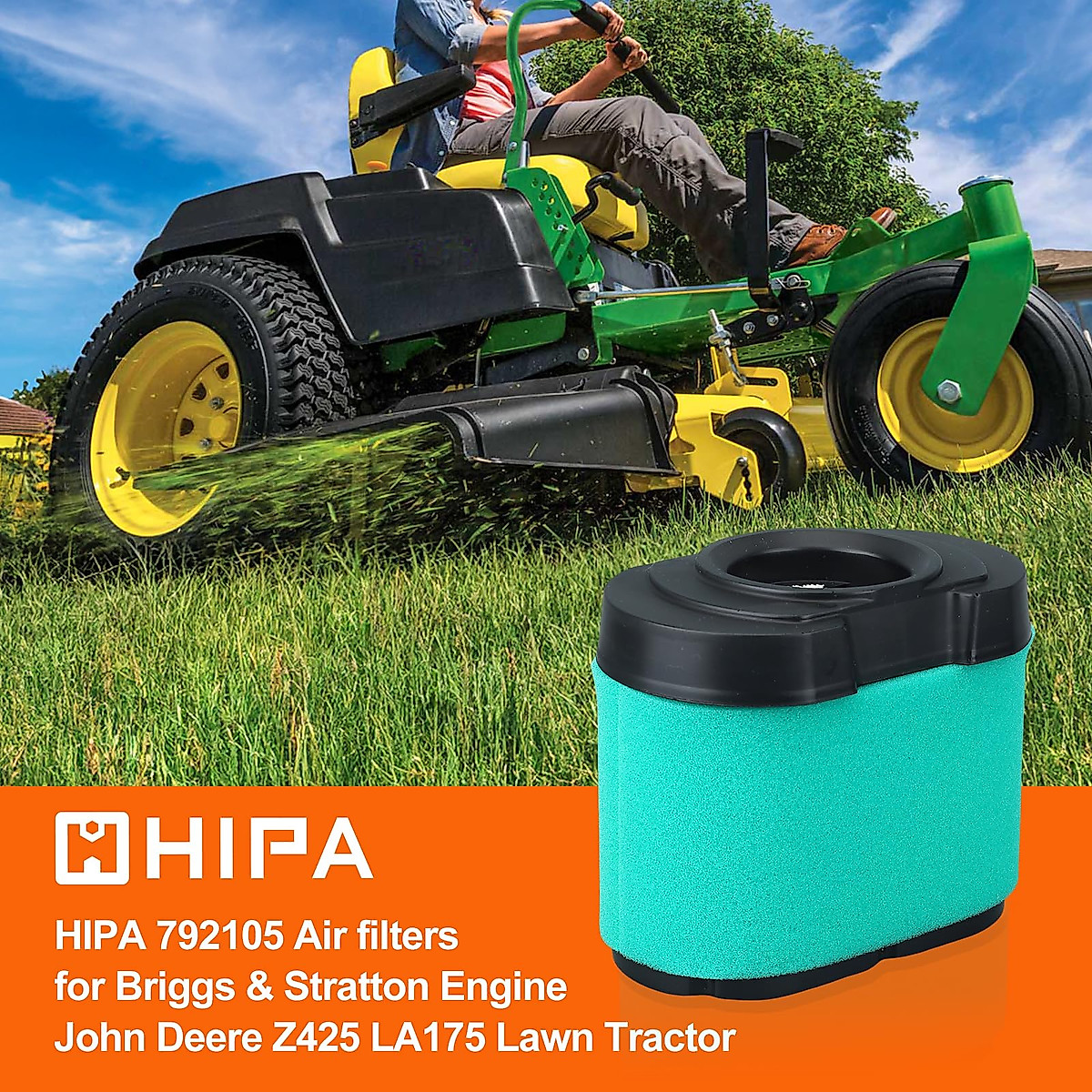 HIPA (Pack of 2) 792105 276890 Air Filter Cartridge for Briggs and Stratton 593435 593240 407777 40G777 40H777 445667 445877 44H777 Engine Lawn Mower Z425 GY21057 MIU11515 MIU11517