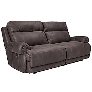 Signature Design by Ashley Austere Contemporary Faux Leather 2 Seat Manual Reclining Sofa, Gray