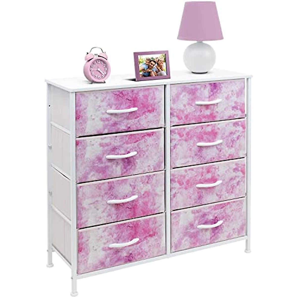 Sorbus Dresser with 8 Drawers - Furniture Storage Chest Tower Unit for Bedroom, Hallway, Closet, Office Organization - Steel Frame, Wood Top, Easy Pull Fabric Bins (8-Drawer, Pink)