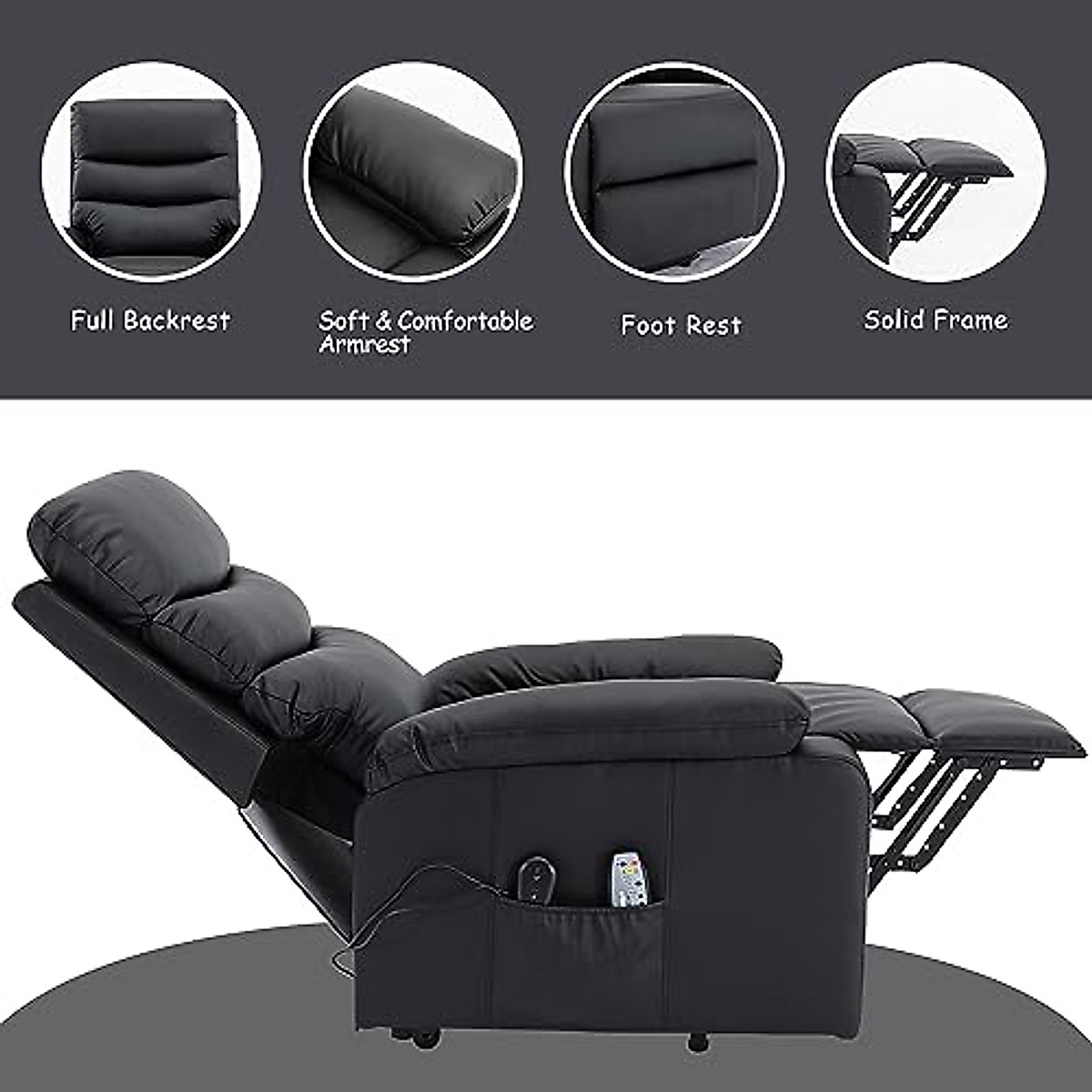 resiova Electric Power Lift Recliner Massage Chair for Living Room,Home Theater Seating with Heat and Adjustable Single Sofa for Back,Lumbar,Legs w/2 Positions,Black