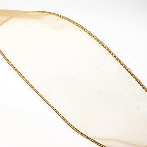 CT CRAFT LLC Sheer Organza Wired Ribbon 2.5" x 50Yards Tan (Gold) for Wedding Chair Bow Flora Bouquet Gift Wrapping Christmas Tree Home Decor Wreath