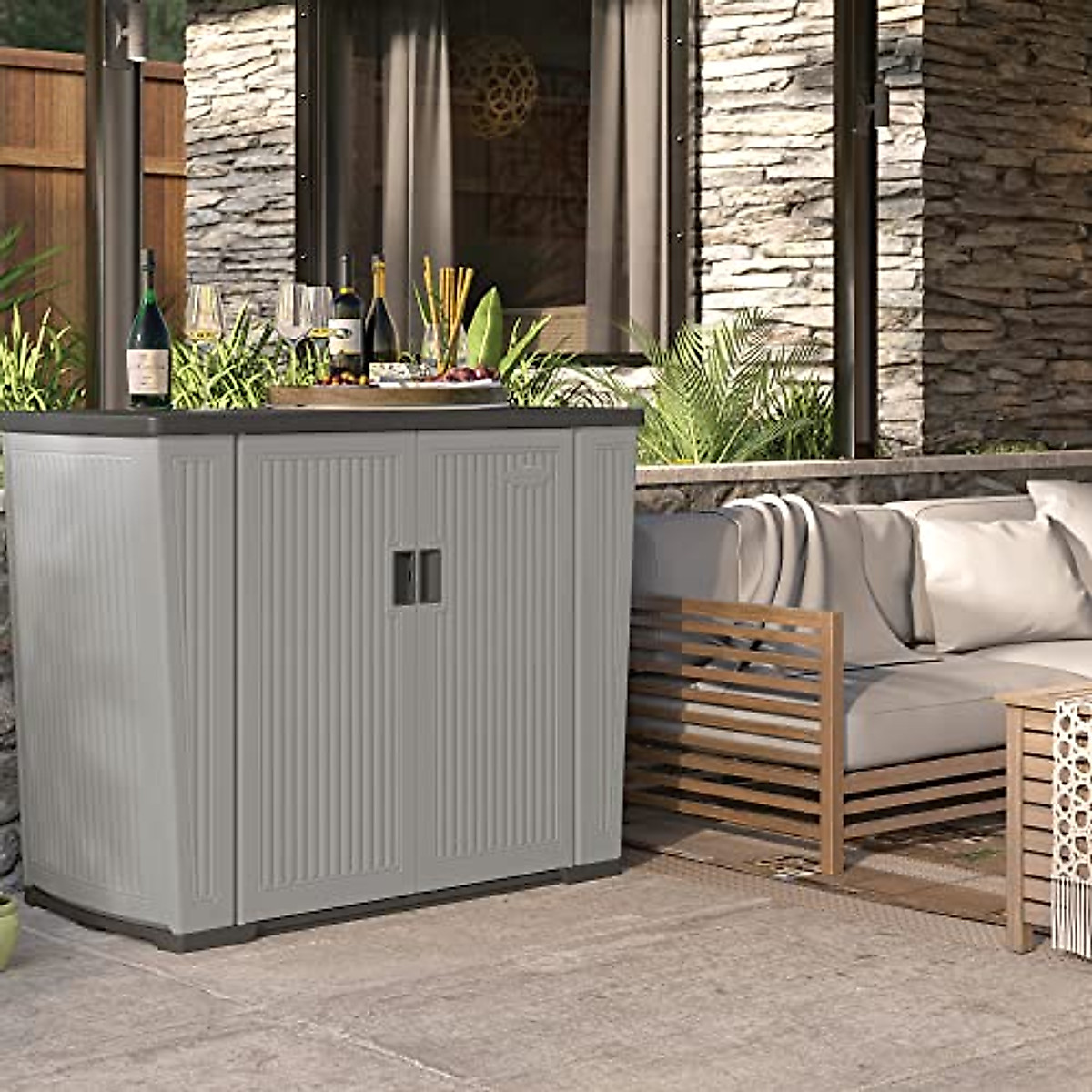Suncast Backyard Oasis Outdoor Storage Unit, 130 Gallons, Peppercorn