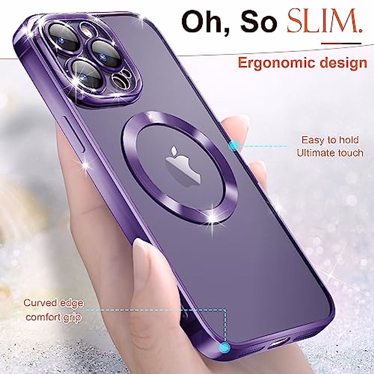 ICREEFUN for iPhone 14 Pro Max Case Clear with MagSafe Full Protection Case Compatible with Camera Lens Protector Elegant Anti-Scratch Case Cover 6.7 Inch - Deep Purple