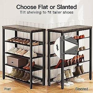 Pipishell 5-Tier Shoe Rack for Entryway and Small Spaces with Wooden Top & Metal Frames, Shoe Storage Organizer with Adjustable Storage Shelves, PISRB4