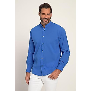 JP 1880 Menswear Big & Tall Plus Size L-8XL Shirt, Long Sleeve, crêpe Fabric, Stand-up Collar, Modern fit Strong Blue XXXX-Large 818339763