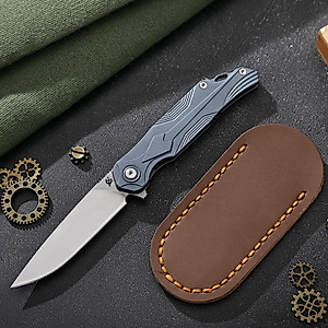 KWINKIN EDC Pocket Folding Knife, S35VN Blade Folding Knife, Blue Titanium Handle, Lined Locking Construction, Suitable for Men and Women's Daily Carry, Lightweight and Practical.