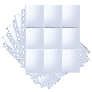 Fabmaker 36 Pack Trading Card Sleeve Pages, Holds 648 Cards, 9 Pocket Trading Card Storage, 11 Holes Card Sleeves Binder Sheets Fit 3 Ring Binder for MTG, Sport Card, Game Card, Business Cards, Coupon