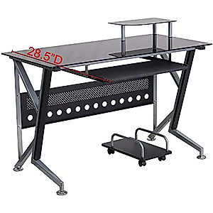 Flash Furniture Singleton Black Glass Computer Desk with Pull-Out Keyboard Tray and CPU Cart