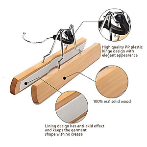 CALIDAKA Wooden Pants Hangers with Clips, Adjustable Clips, Trouser Hangers, Clothes Coat Garment Jeans Hangers, Anti Fall Clothes, Space Saving(Brown)