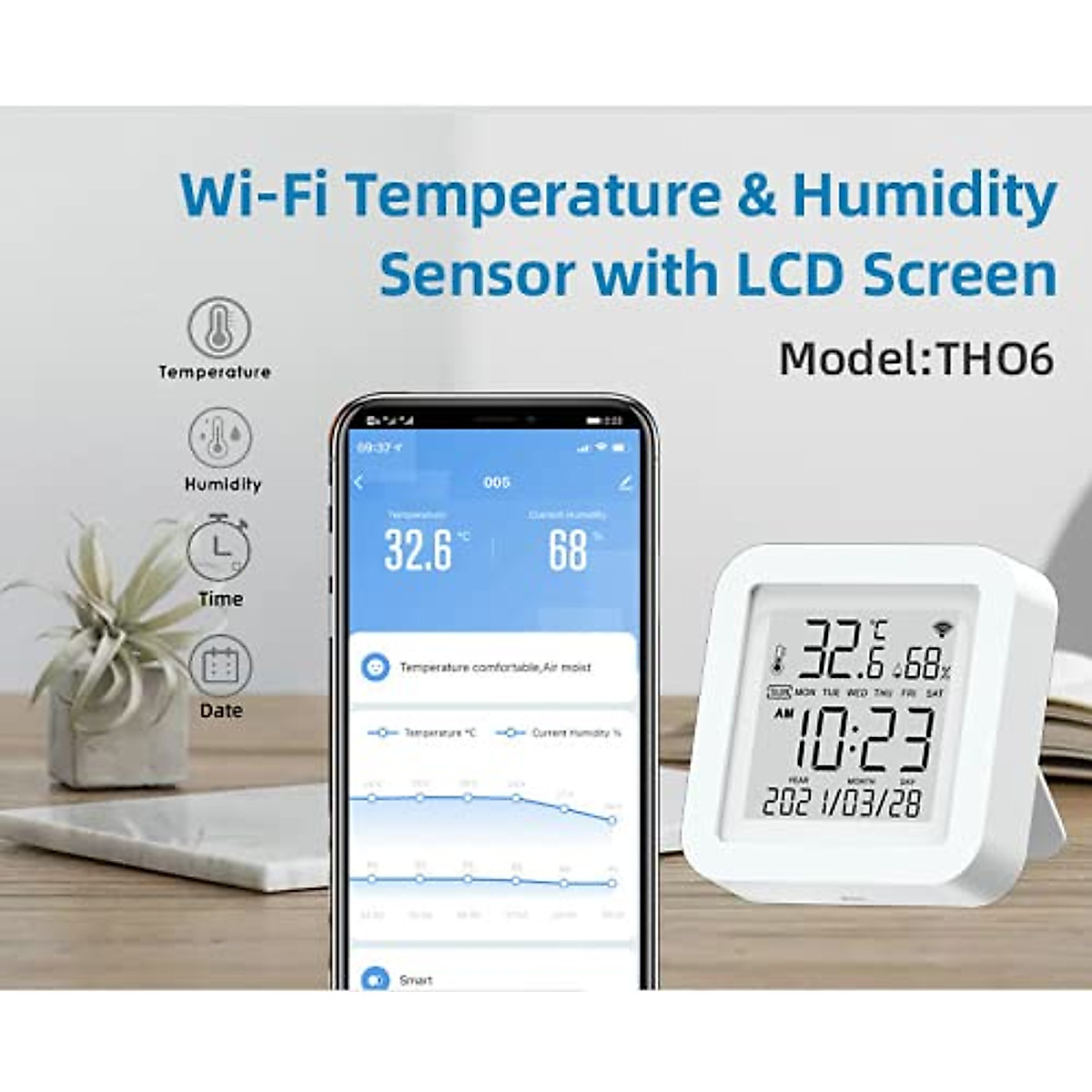 Wi-Fi Temperature Hygrometer Sensor, Thermometer Humidity Hubs & Controller, If Link with a TUYA Plug or IR Remote, Smart Control Heating Fan Cooling Humidifier & dehumidifier Compatible with Alexa