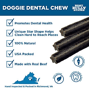 All-Natural Doggie Dental Chews - Star Shaped Beefy Dental Chews - Limited Ingredient, Collagen, Real Beef, Easily digestible - Promotes Dental Hygiene and Health - 10 Pack