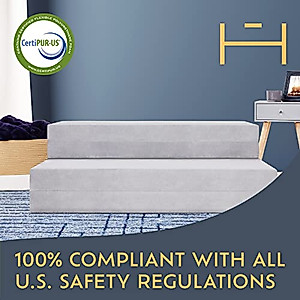 Heyward 4.5” Trifold Sofa + Mattress | Queen Size | Portable CertiPUR-US Certified Firm Foam Mattress Folds Into Couch | Washable Panne Velvet Material w/Non-Slip Base | 78”L x 58”W x 4.5”H