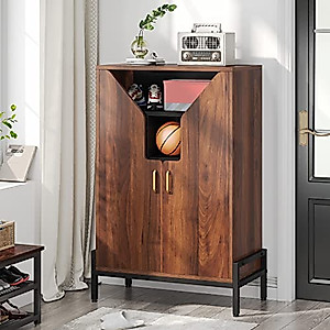 Tribesigns Shoe Cabinet, 7-Tier Large Shoe Storage Cabinets for Entryway 23 Pairs Shoes Cabinet with 3 Display Case and Adjustable Partition, Rustic Brown