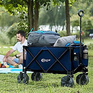 PORTAL Collapsible Folding Utility Wagon, Foldable Wagon Carts Heavy Duty, Large Capacity Beach Wagon with All Terrain Wheels, Outdoor Portable Wagon for Camping, Garden, Shopping, Groceries, Blue