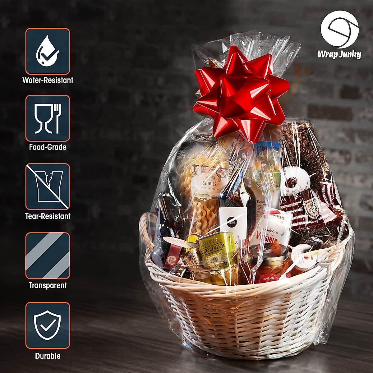 Wrap Junky Premium 3mm Thick Clear Cellophane Wrap Roll | 31.5” x 100 ft (Unfolded) Folded to 15.7” | Cellophane Wrap for Gift Baskets | Durable & Tear-Resistant | Clear Wrapping Paper for Food, Flower & Craft