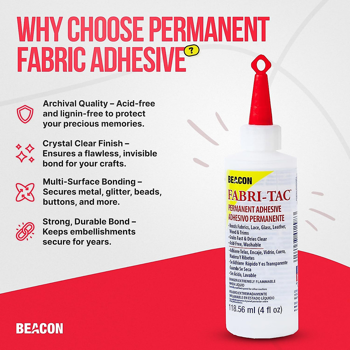 Beacon Fabri-Tac Permanent Adhesive, 4-Ounce (FT4D),1123-34